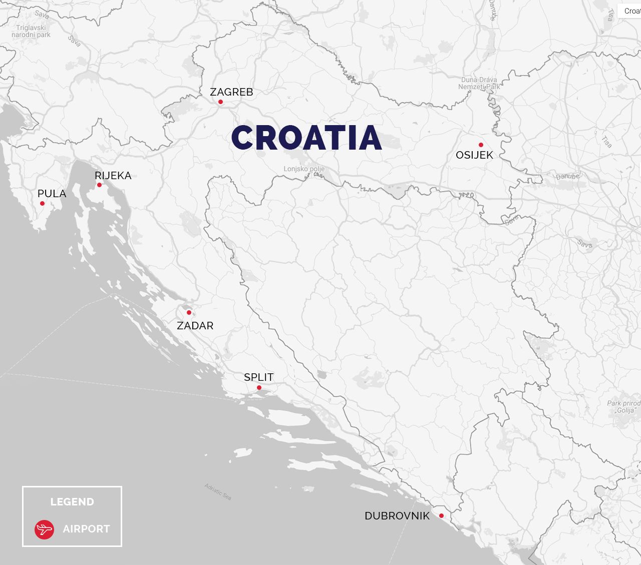 Coastal Croatia Airport Map Croatian Airports | Sail Croatia